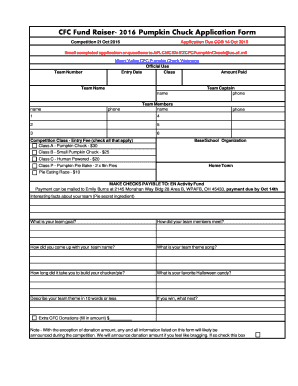 Fillable Online CFC Fund Raiser- 2016 Pumpkin Chuck Application Form ...