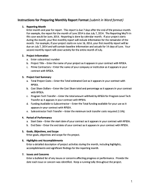 Fillable Online Instructions for Preparing Monthly Report Format ...