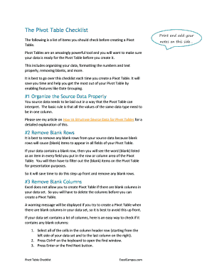 Fillable Online The Pivot Table Checklist Fax Email Print - pdfFiller