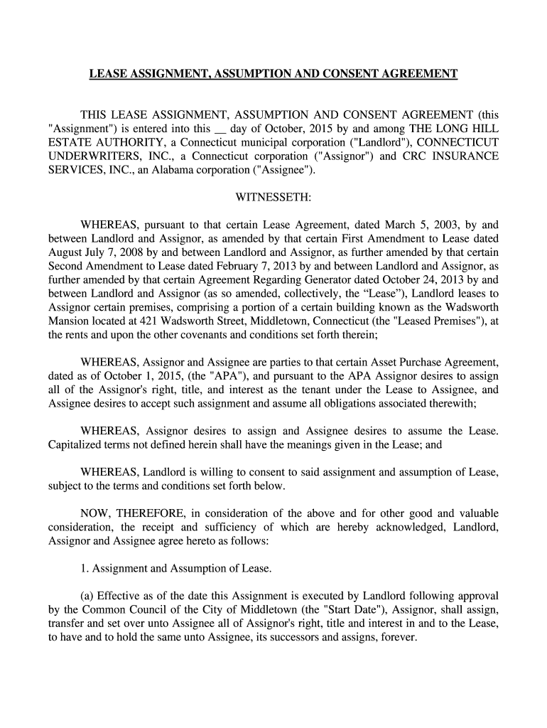 Fillable Online LEASE ASSIGNMENT, ASSUMPTION AND CONSENT AGREEMENT Fax ... Fillable Online LEASE ASSIGNMENT, ASSUMPTION AND CONSENT AGREEMENT Fax ...