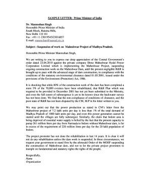 Fillable Online SAMPLE LETTER: Prime Minister of India Fax Email Print ...