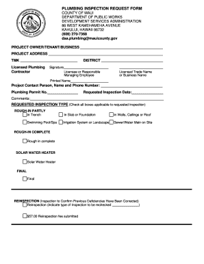 Fillable Online PLUMBING INSPECTION REQUEST FORM Fax Email Print ...