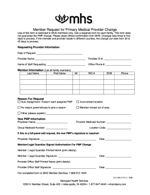 Fillable Online Member Request for Primary Medical Provider Change Fax ...