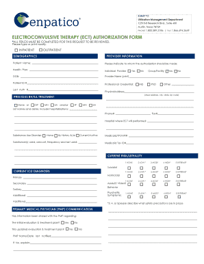 Fillable Online ELECTROCONVULSIVE THERAPY (ECT) AUTHORIZATION FORM Fax ...