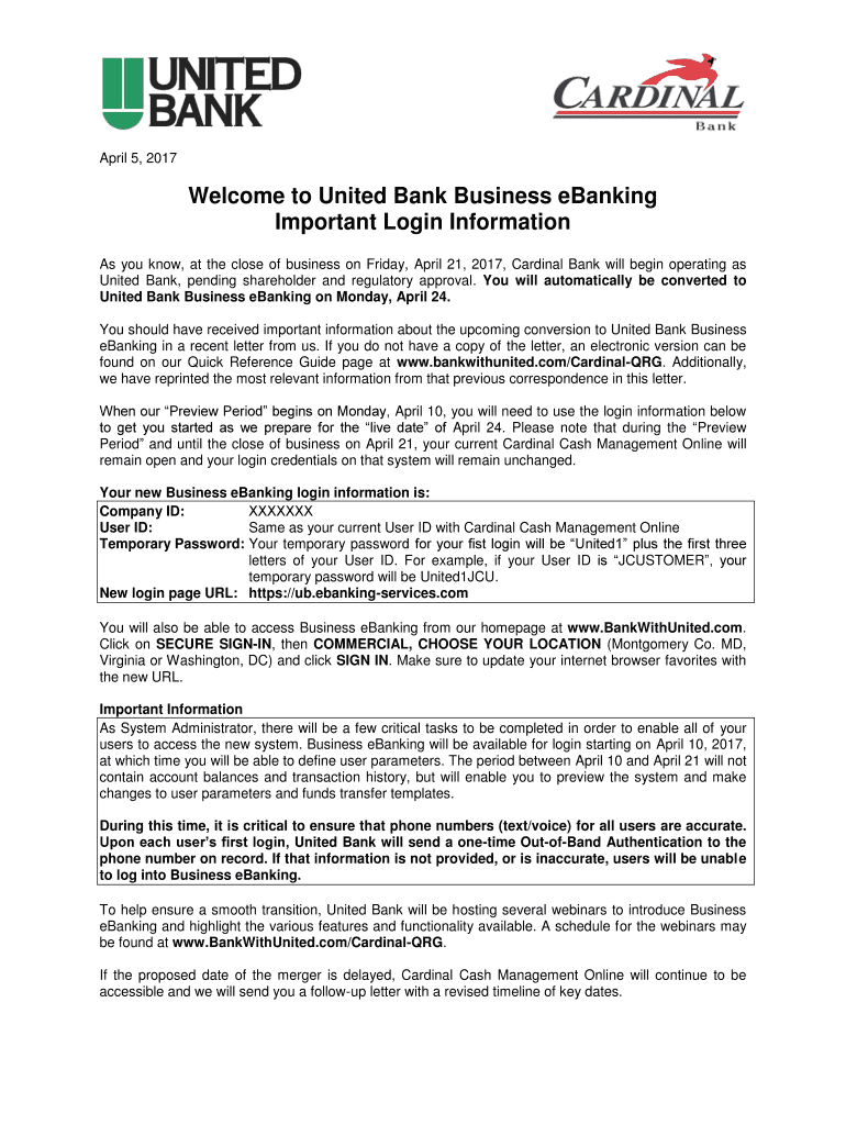 Fillable Online Welcome to United Bank Business eBanking Fax Email ...