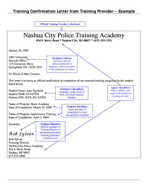 Fillable Online Training Confirmation Letter from Training Provider ...