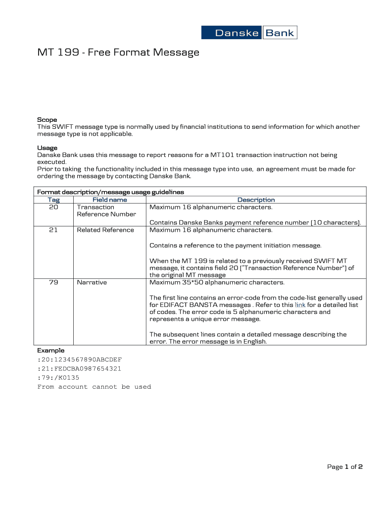Fillable Online MT 199 - Free Format Message Fax Email Print - pdfFiller