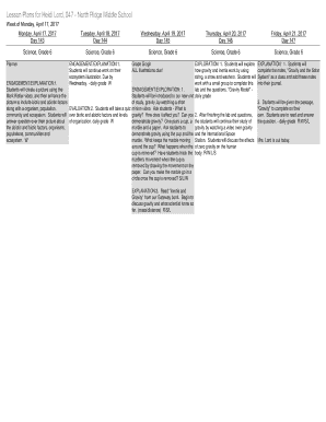 Fillable Online Lesson Plans for Heidi Lord, 047 - North Ridge Middle ...
