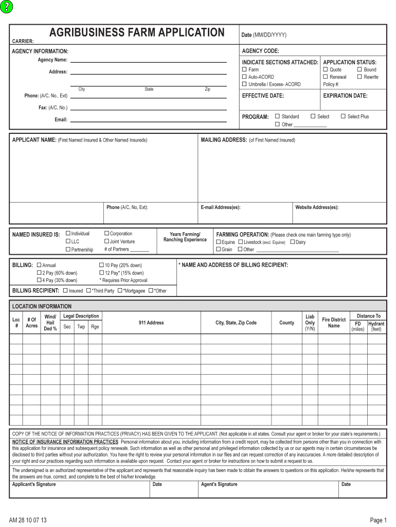 Fillable Online ACE AGRIBUSINESS FARM APPLICATION Fax Email Print ...