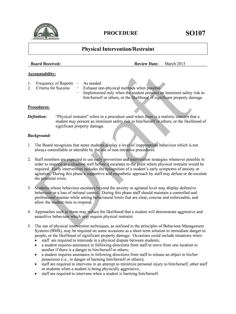 Fillable Online Physical Intervention/Restraint Fax Email Print - pdfFiller