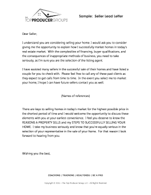 Fillable Online Sample: Seller Lead Letter Fax Email Print - pdfFiller