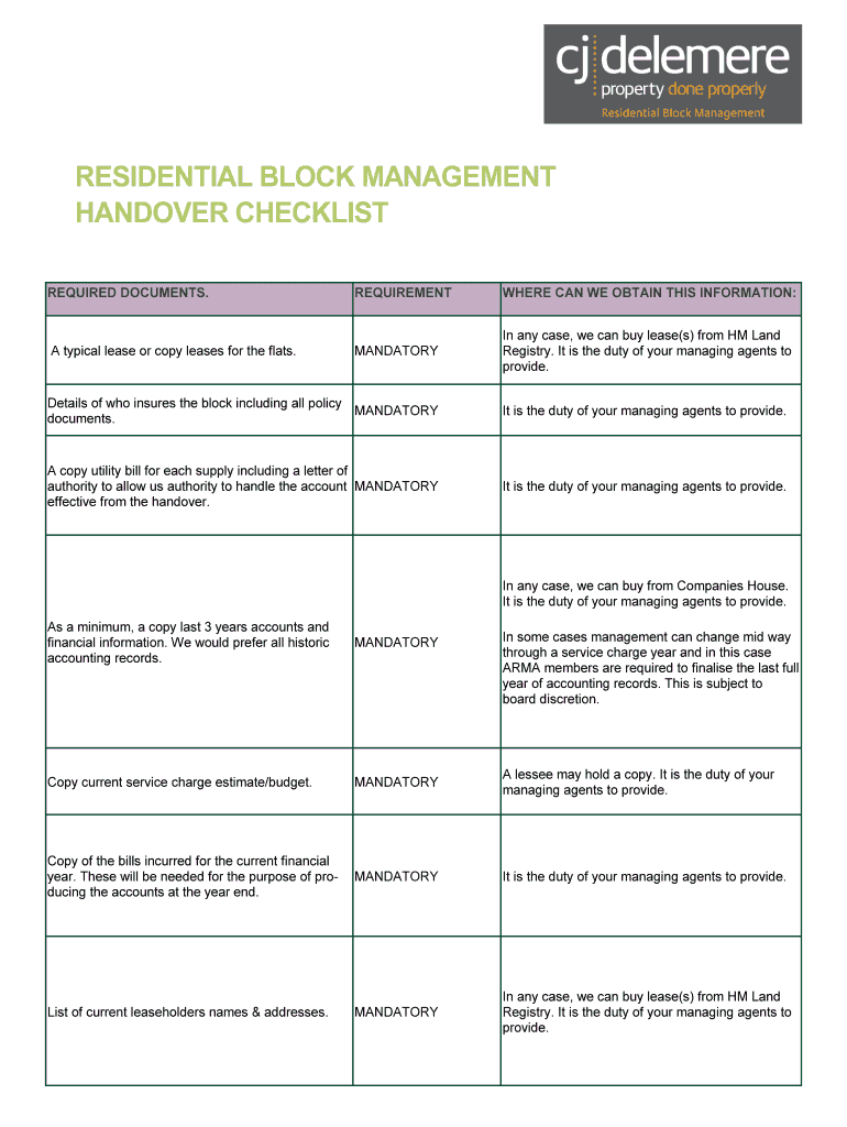 Fillable Online RESIDENTIAL BLOCK MANAGEMENT Fax Email Print - pdfFiller