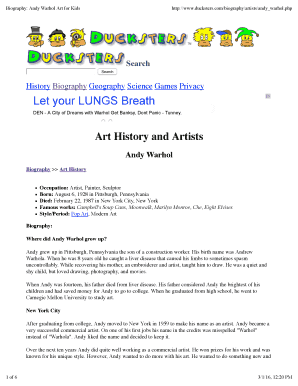 Fillable Online Biography: Andy Warhol Art for Kids Fax Email Print ...