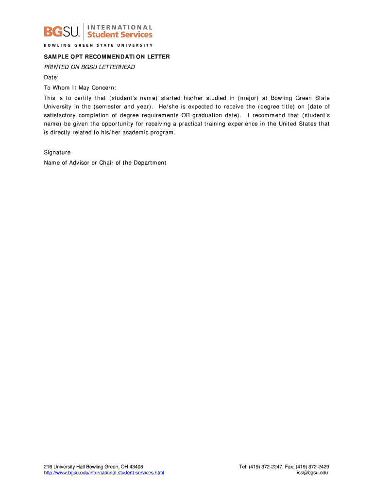 Fillable Online SAMPLE OPT RECOMMENDATION LETTER Fax Email Print ...
