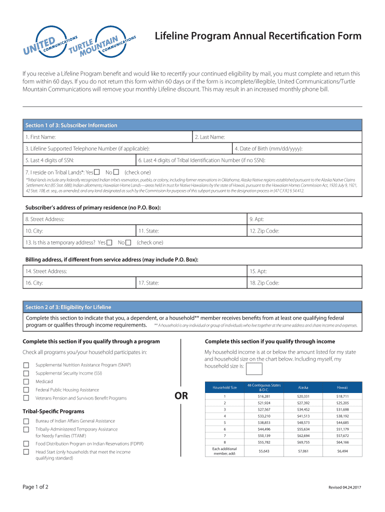 Fillable Online If you receive a Lifeline Program benefit and would ...