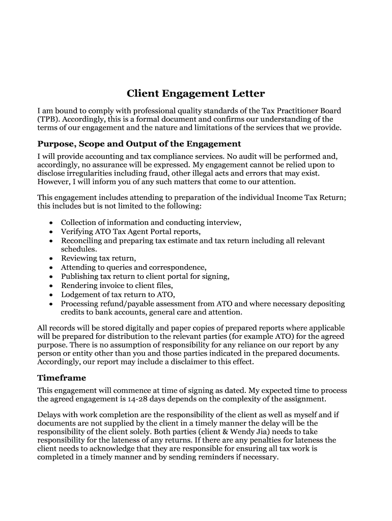 Fillable Online Client Engagement Letter Fax Email Print - pdfFiller