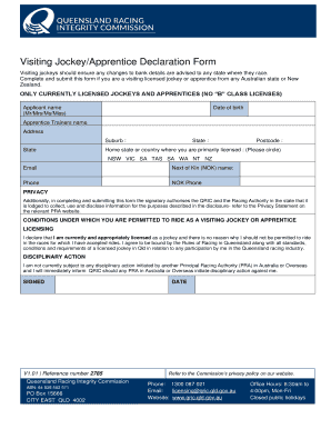 Fillable Online Visiting Jockey/Apprentice Declaration Form Fax Email ...