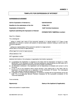 Fillable Online TEMPLATE FOR EXPRESSION OF INTEREST Fax Email Print - pdfFiller