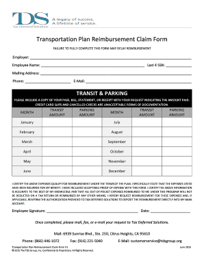 Fillable Online Transportation Plan Reimbursement Claim Form Fax Email ...