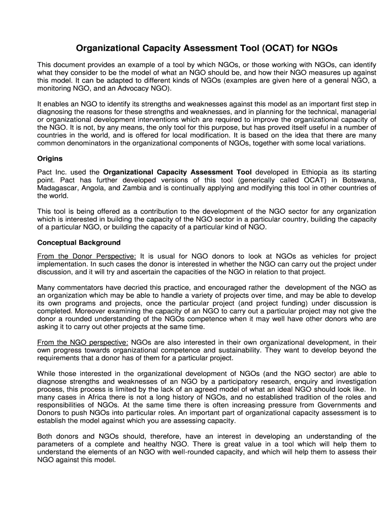Fillable Online Organizational Capacity Assessment Tool - John Snow ...