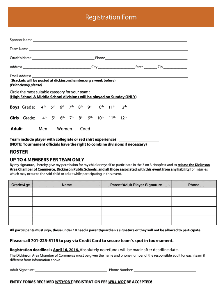 Fillable Online HOOPFEST WEEKEND Fax Email Print - pdfFiller