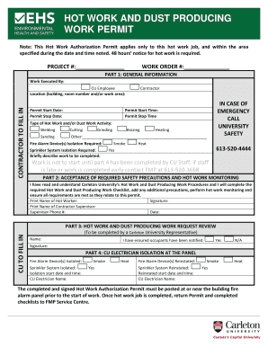 Fillable Online Note: This Hot Work Authorization Permit applies only ...
