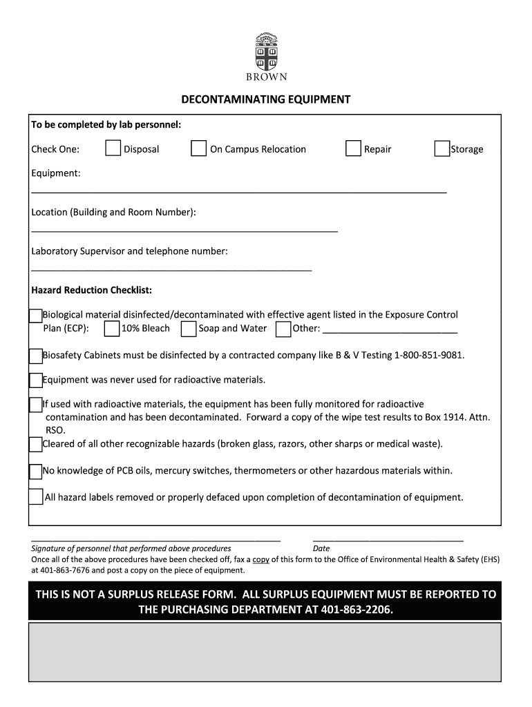 Fillable Online DECONTAMINATING EQUIPMENT Fax Email Print - pdfFiller