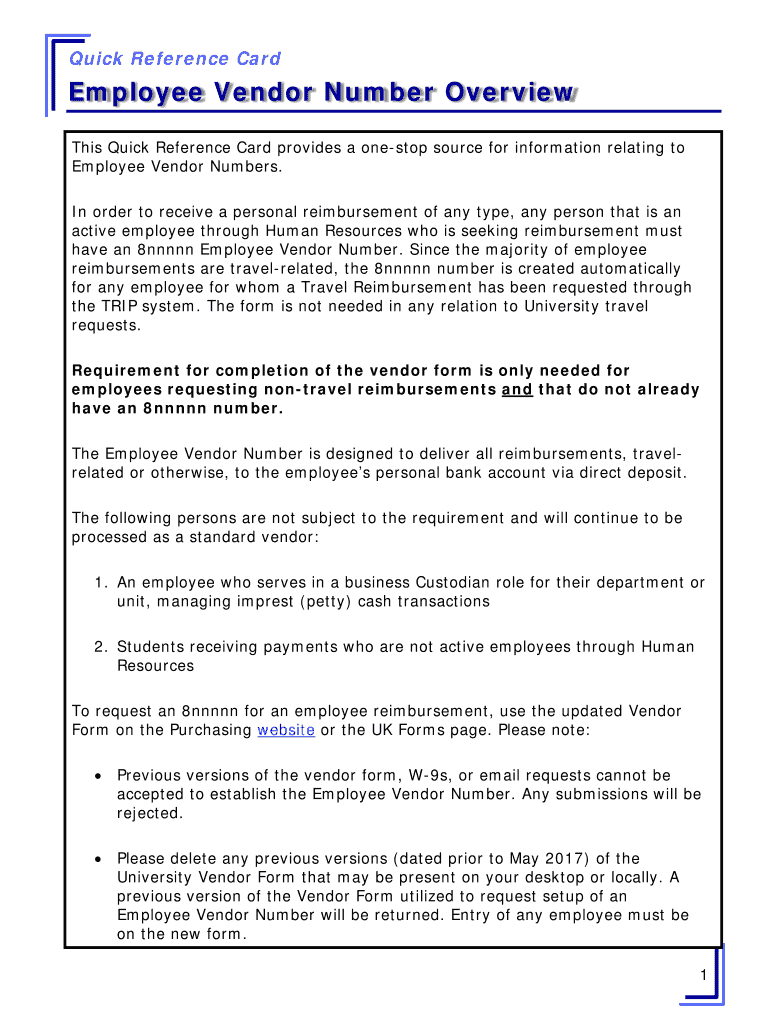 Fillable Online Employee Vendor Number Overview Fax Email Print - pdfFiller