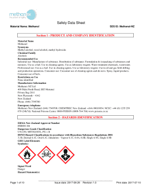 Fillable Online SDS ID: Methanol-NZ Fax Email Print - pdfFiller