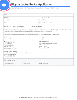 Fillable Online Bicycle Locker Rental Application Fax Email Print - pdfFiller