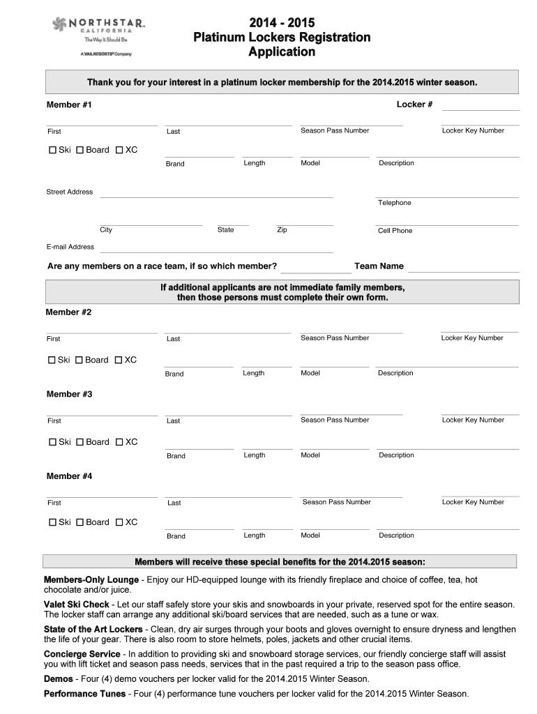 Fillable Online Platinum Lockers Registration Fax Email Print - pdfFiller