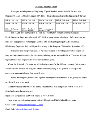 Fillable Online 7th Grade Football Letter Fax Email Print - pdfFiller