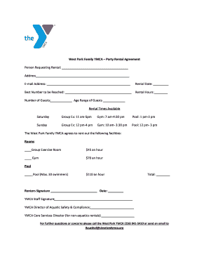 Fillable Online West Park Family YMCA Party Rental Agreement Fax Email ...