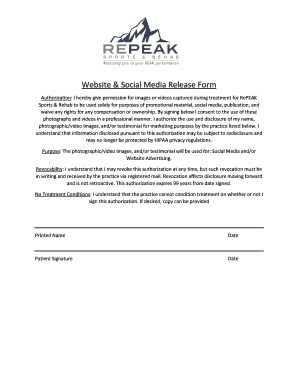 Fillable Online Website & Social Media Release Form Fax Email Print ...