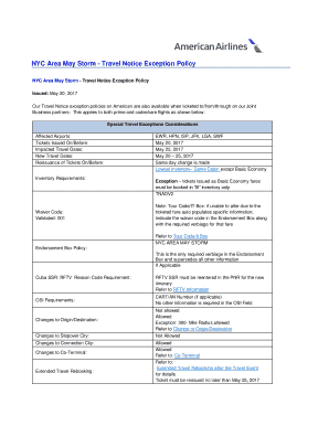Fillable Online NYC Area May Storm - Travel Notice Exception Policy Fax ...