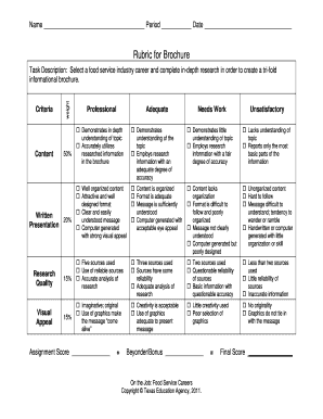 Fillable Online Rubric for Brochure Fax Email Print - pdfFiller