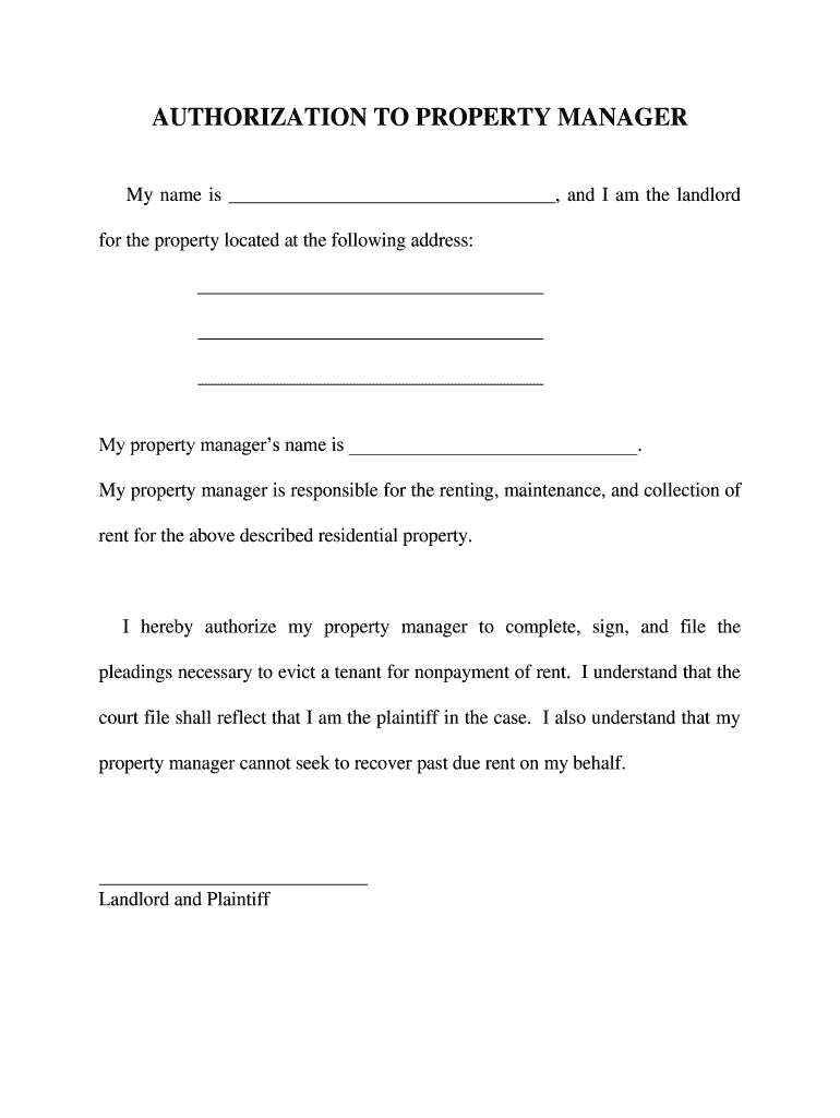 Fillable Online AUTHORIZATION TO PROPERTY MANAGER Fax Email Print ...