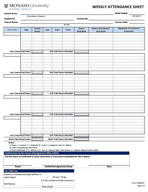 Fillable Online WEEKLY ATTENDANCE SHEET Fax Email Print - pdfFiller