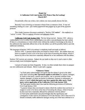 Fillable Online A California Civil Code Section 1542 Waiver May Be ...