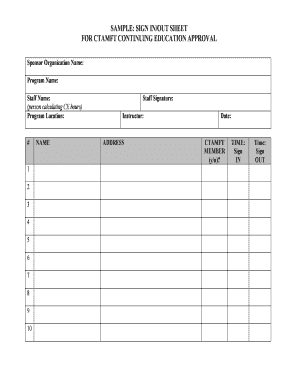 Fillable Online SAMPLE: SIGN IN/OUT SHEET Fax Email Print - pdfFiller