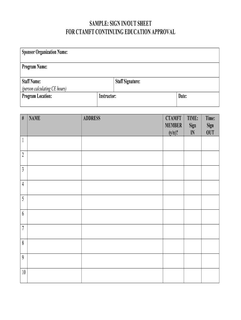 Fillable Online SAMPLE: SIGN IN/OUT SHEET Fax Email Print - pdfFiller