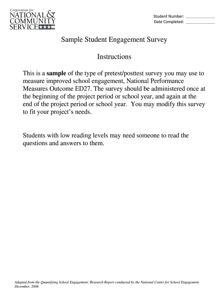 Fillable Online Sample Student Engagement Survey Fax Email Print ...