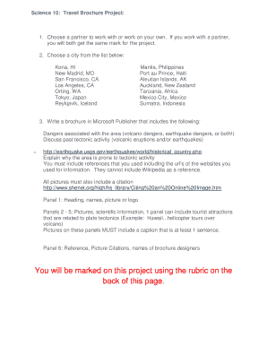 Fillable Online Science 10: Travel Brochure Project: Fax Email Print ...