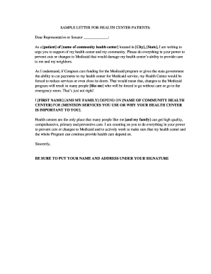 Fillable Online SAMPLE LETTER FOR HEALTH CENTER PATIENTS: Fax Email ...