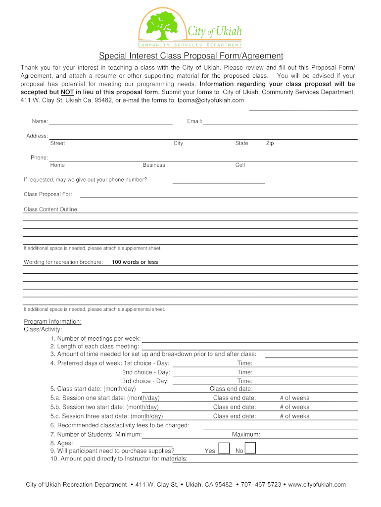 Fillable Online Special Interest Class Proposal Form/Agreement Fax ...