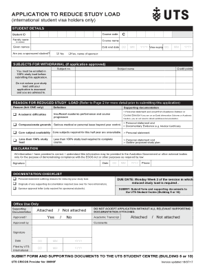 Fillable Online APPLICATION TO REDUCE STUDY LOAD Fax Email Print ...