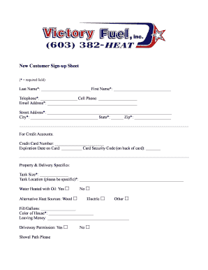 Fillable Online New Customer Sign-up Sheet Fax Email Print - pdfFiller