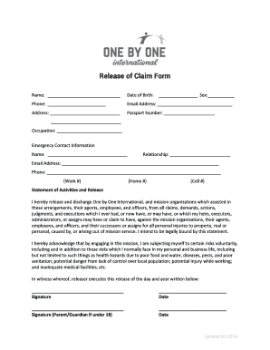 Fillable Online Release of Claim Form Fax Email Print - pdfFiller