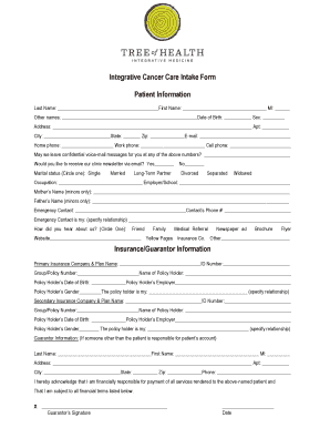 Fillable Online Integrative Cancer Care Intake Form Fax Email Print ...