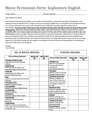 Fillable Online Movie Permission Form: Sophomore English Fax Email ...